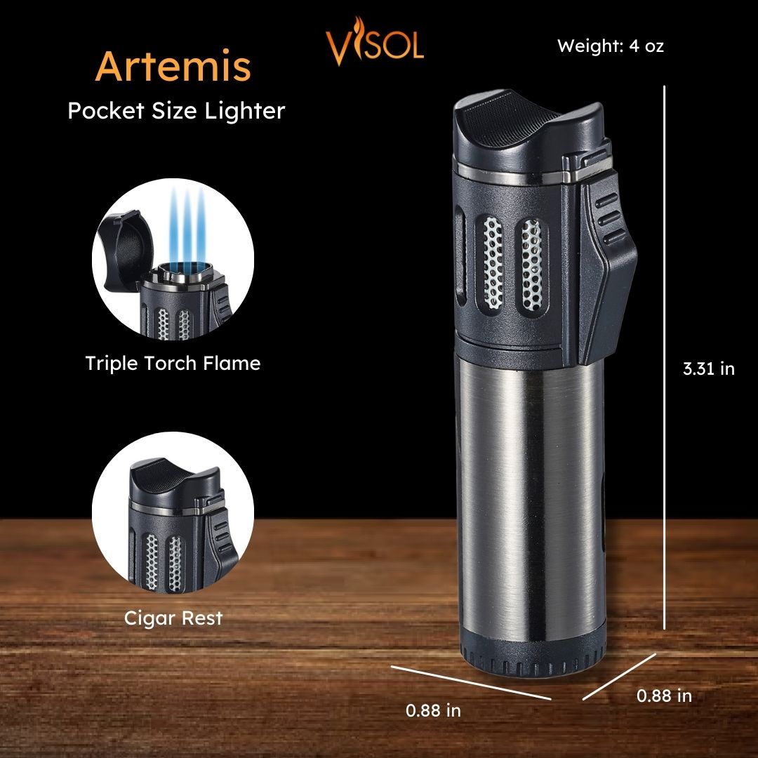 Artemis Triple Torch Cigar Lighter - Gunmetal – Lighters Direct