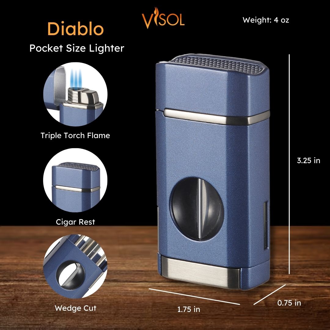 Visol Diablo Triple Torch Flame Lighter w/ Spring V Cutter - Navy Blue ...