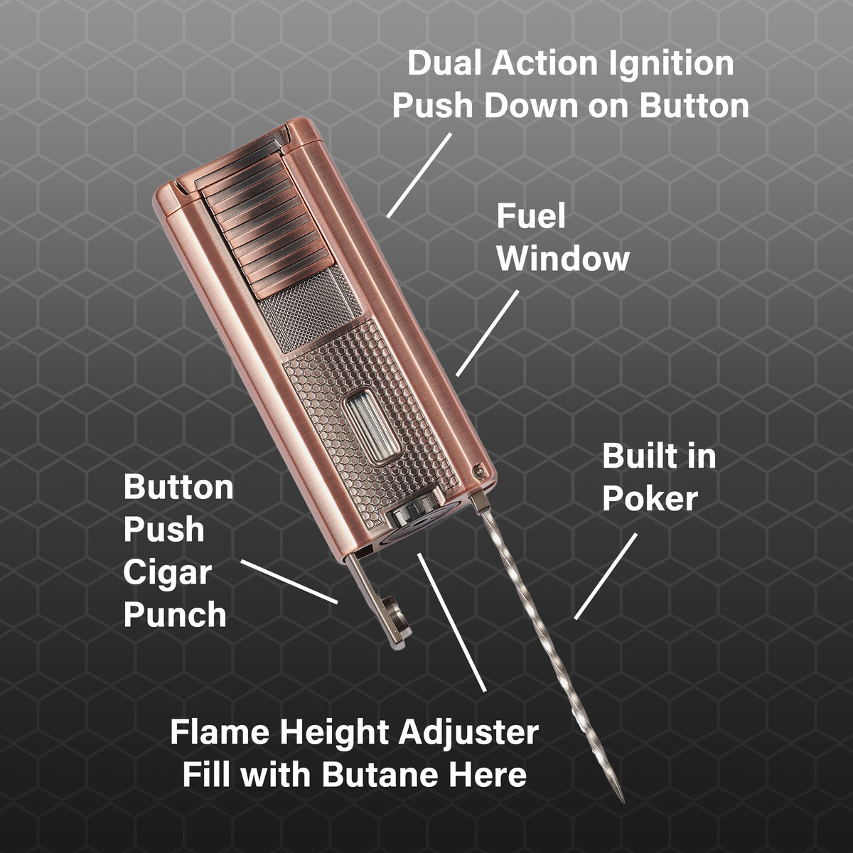 Visol Striker Triple Torch Flame Lighter with Cigar Poker - Bronze ...