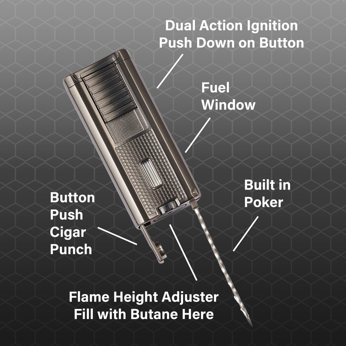 Visol Striker Triple Torch Flame Lighter with Cigar Poker - Gunmetal ...