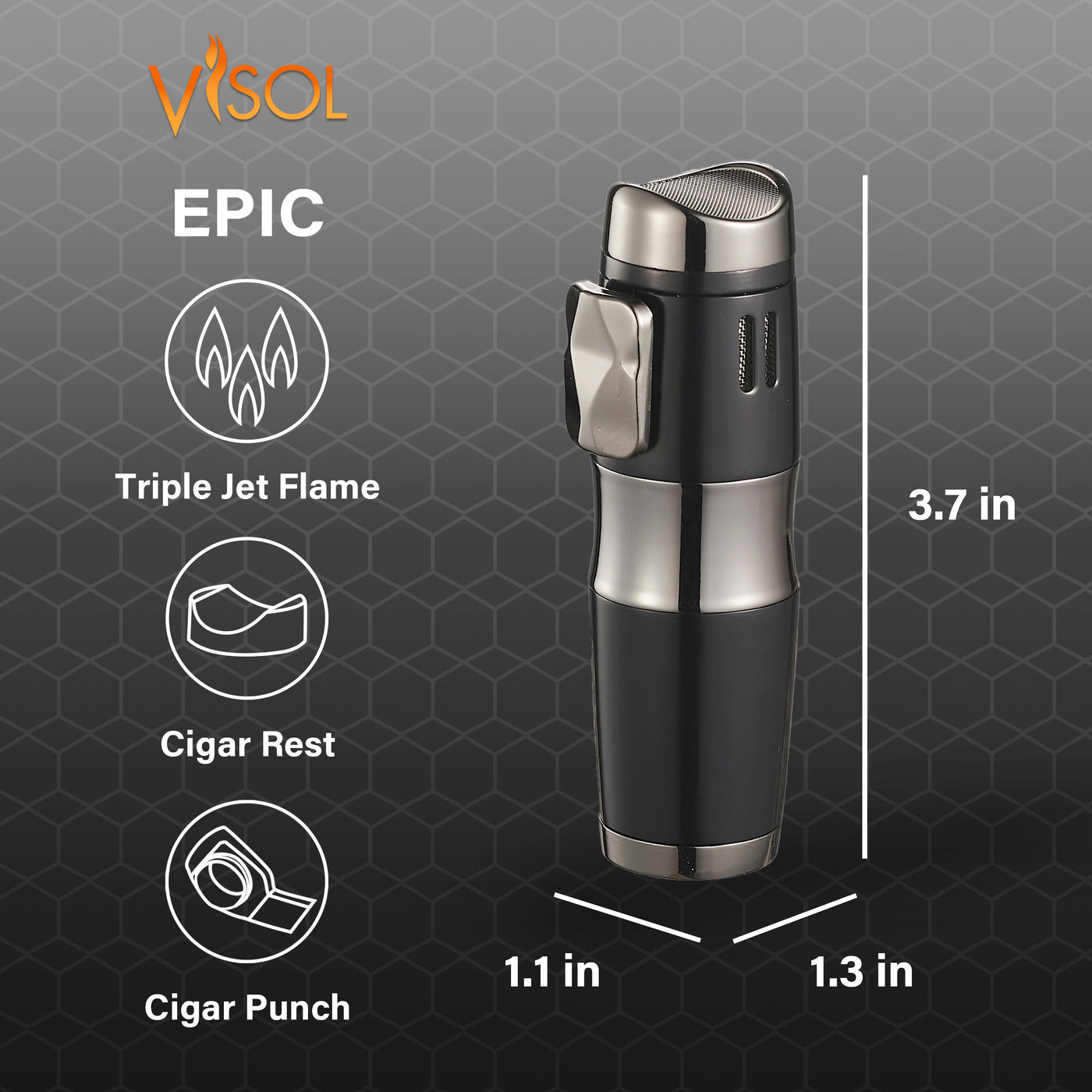 Visol Epic Triple Flame Black Cigar Lighter – Lighters Direct