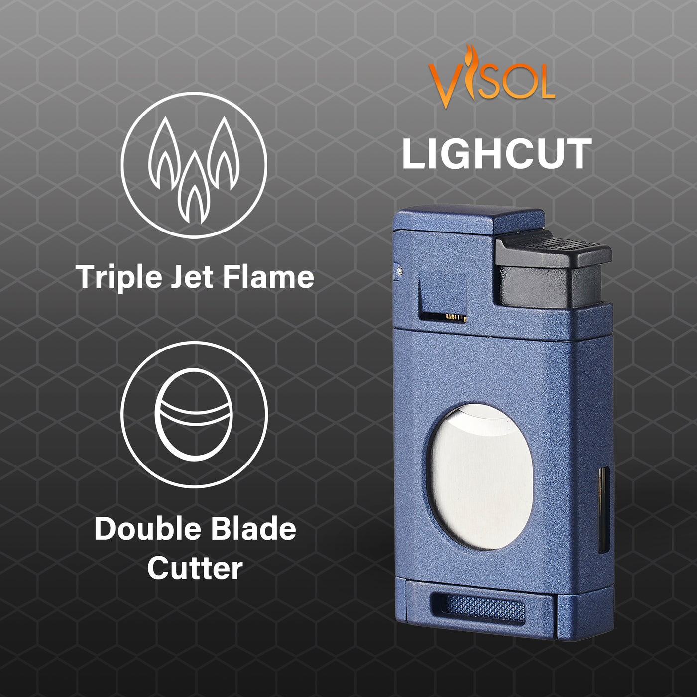 Visol LighCut Blue Triple Torch Flame Lighter and Cigar Cutter ...