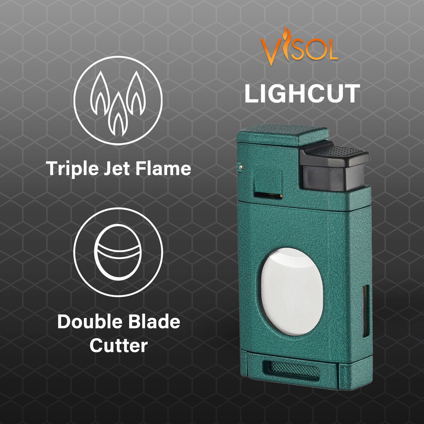 Visol LighCut Green Triple Torch Flame Lighter and Cigar Cutter ...
