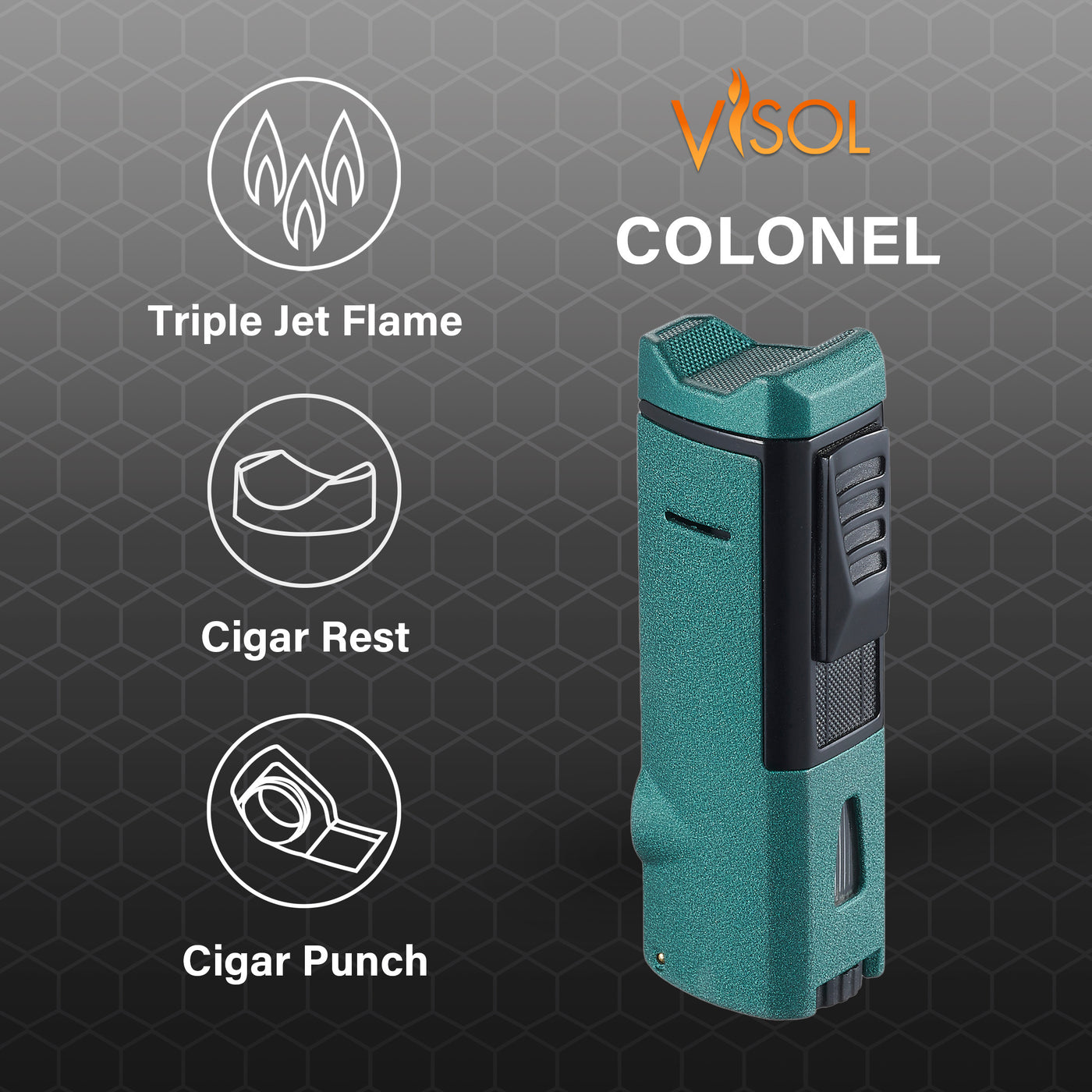 Visol Colonel Triple Flame Torch Lighter - Green – Lighters Direct