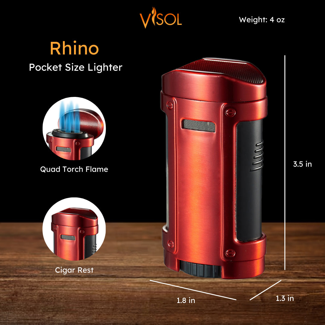 Rhino Quad Torch Cigar Lighter - Red – Lighters Direct