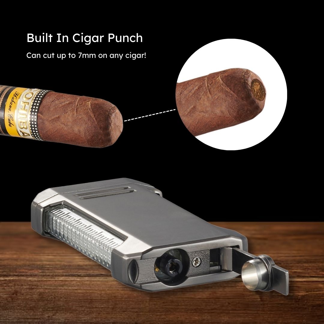 Visol Vinson Flat Torch Flame Lighter with Cigar Punch - Gunmetal ...