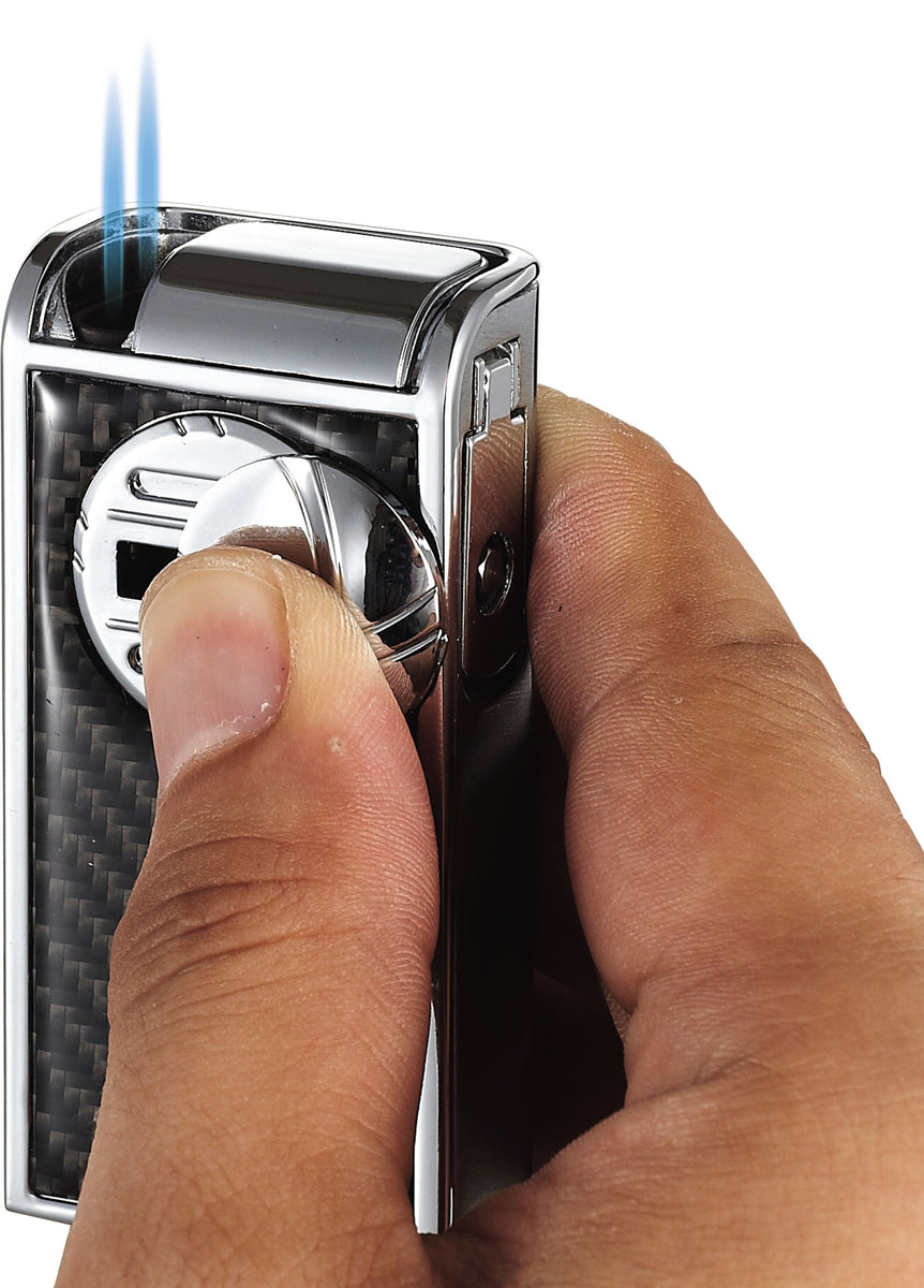 Infinity Black and Silver Carbon Fiber Double Torch – Lighters Direct